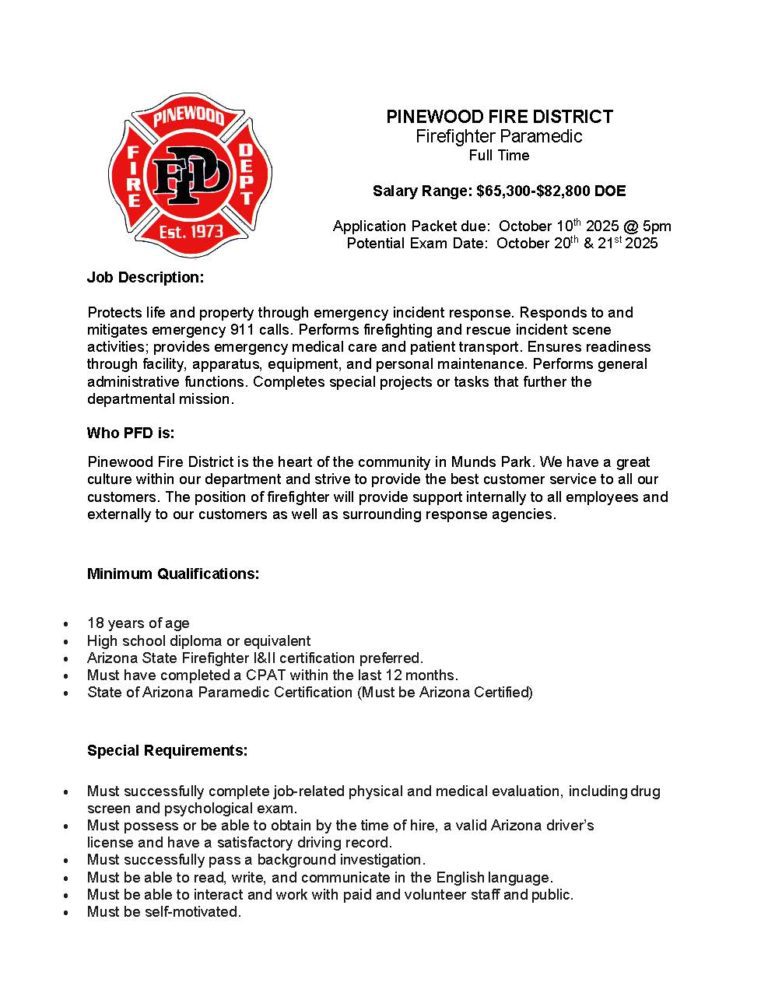 Job Openings » Pinewood Fire Department